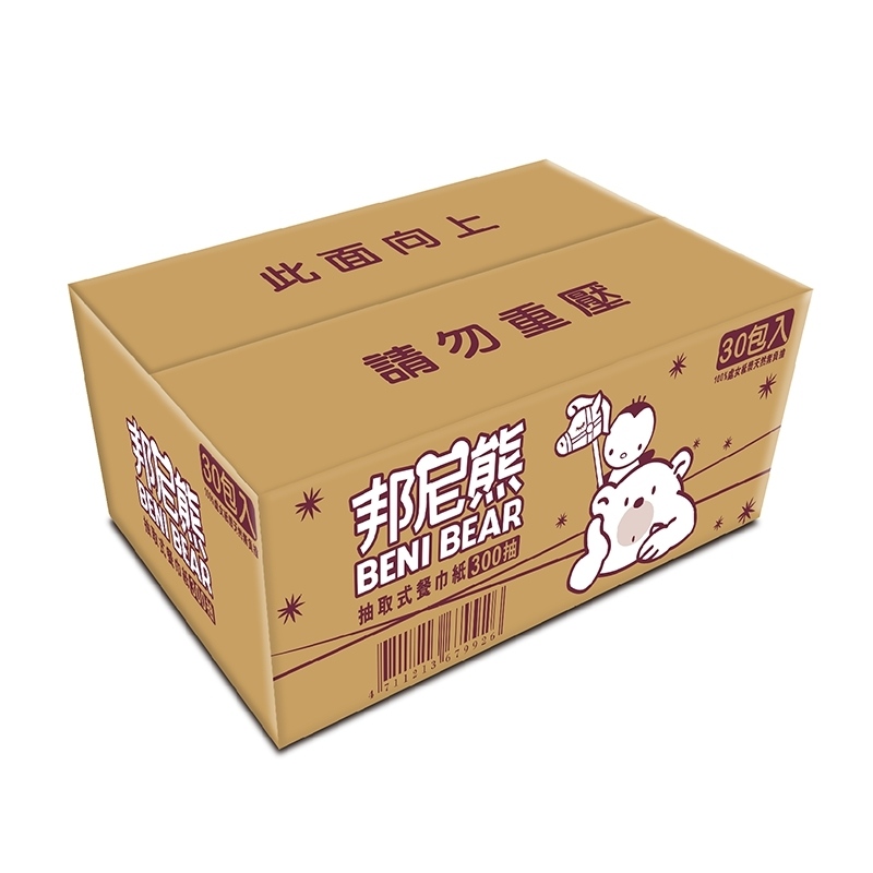 【BENI BEAR邦尼熊】抽取式餐巾紙300抽30包/箱(兩箱一組) - 邦尼熊購物商城